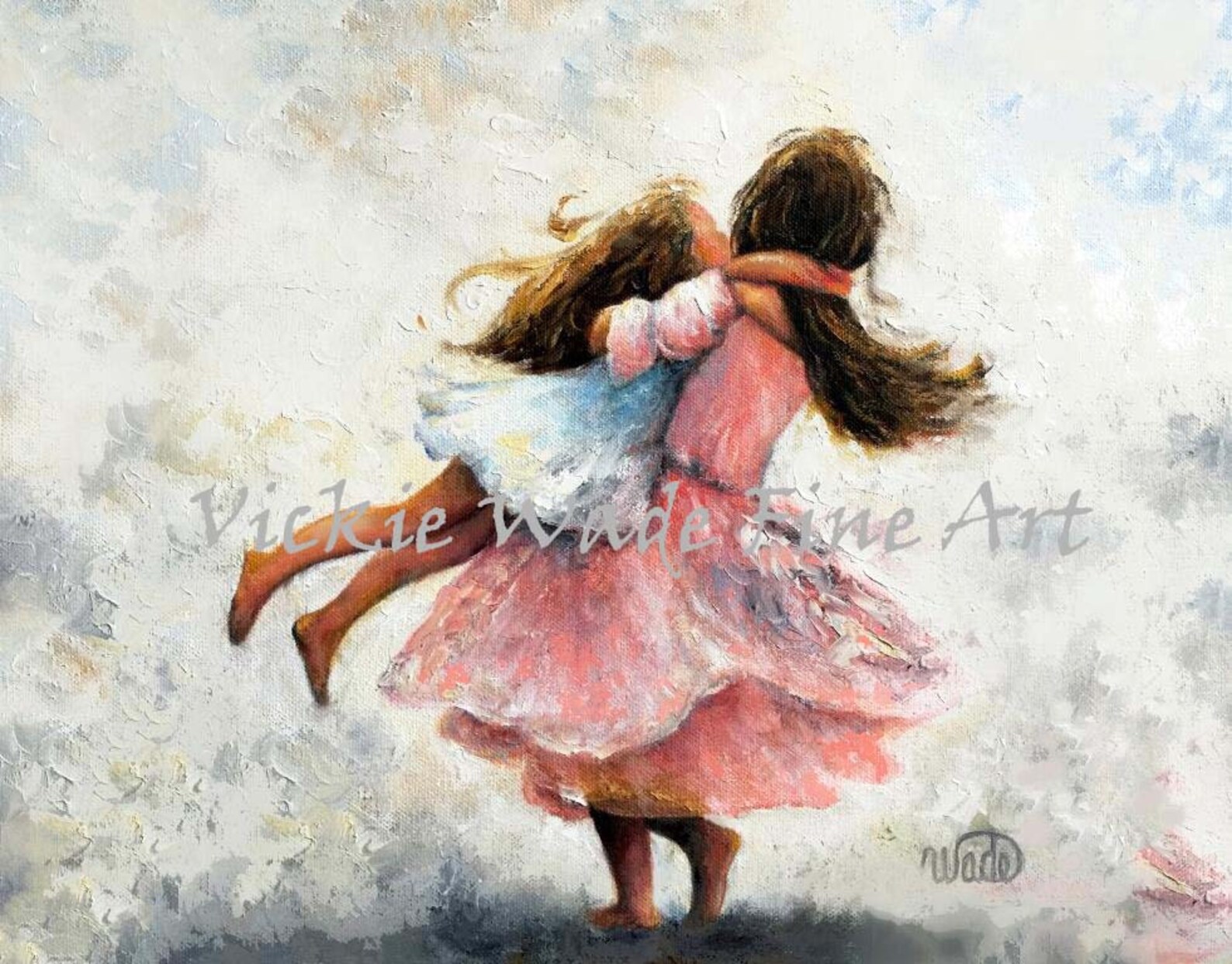Two Sisters Twirling Art Print Blonde and Brunette Girls Two | Etsy