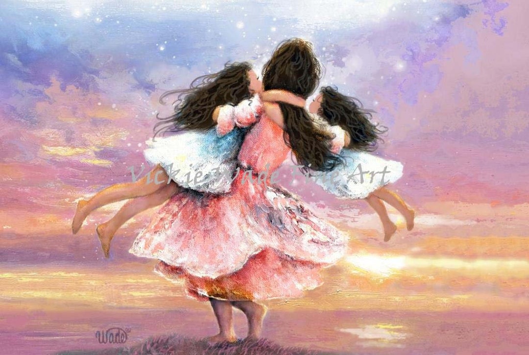 Three Sisters Twirling Art Print, Three Girls, Blonde Twin Girls, Three ...