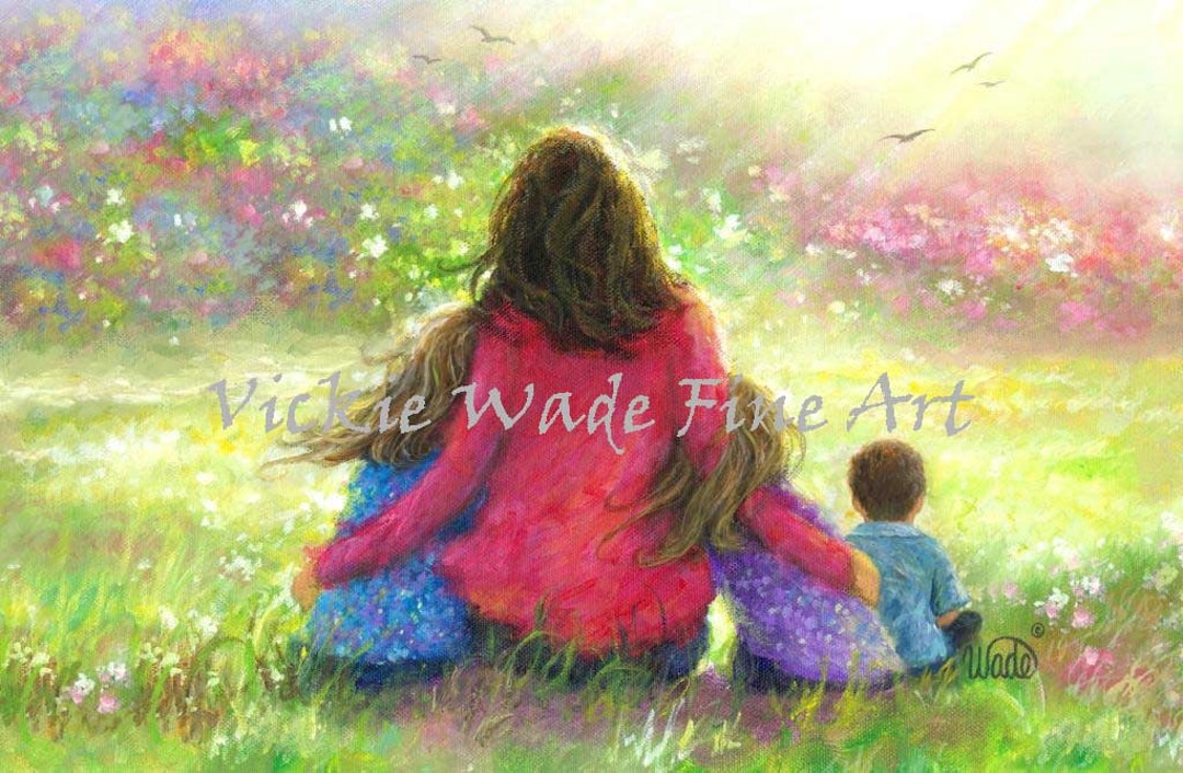 Mother Two Daughters and Son Art Print: Flower Garden - Etsy