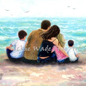 Beach Family Three Children Art Print Mom Dad Two Brothers and Sister ...