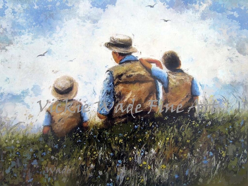 Father Two Sons Art Print, Dad Sitting Talking, Vickie Wade - Etsy