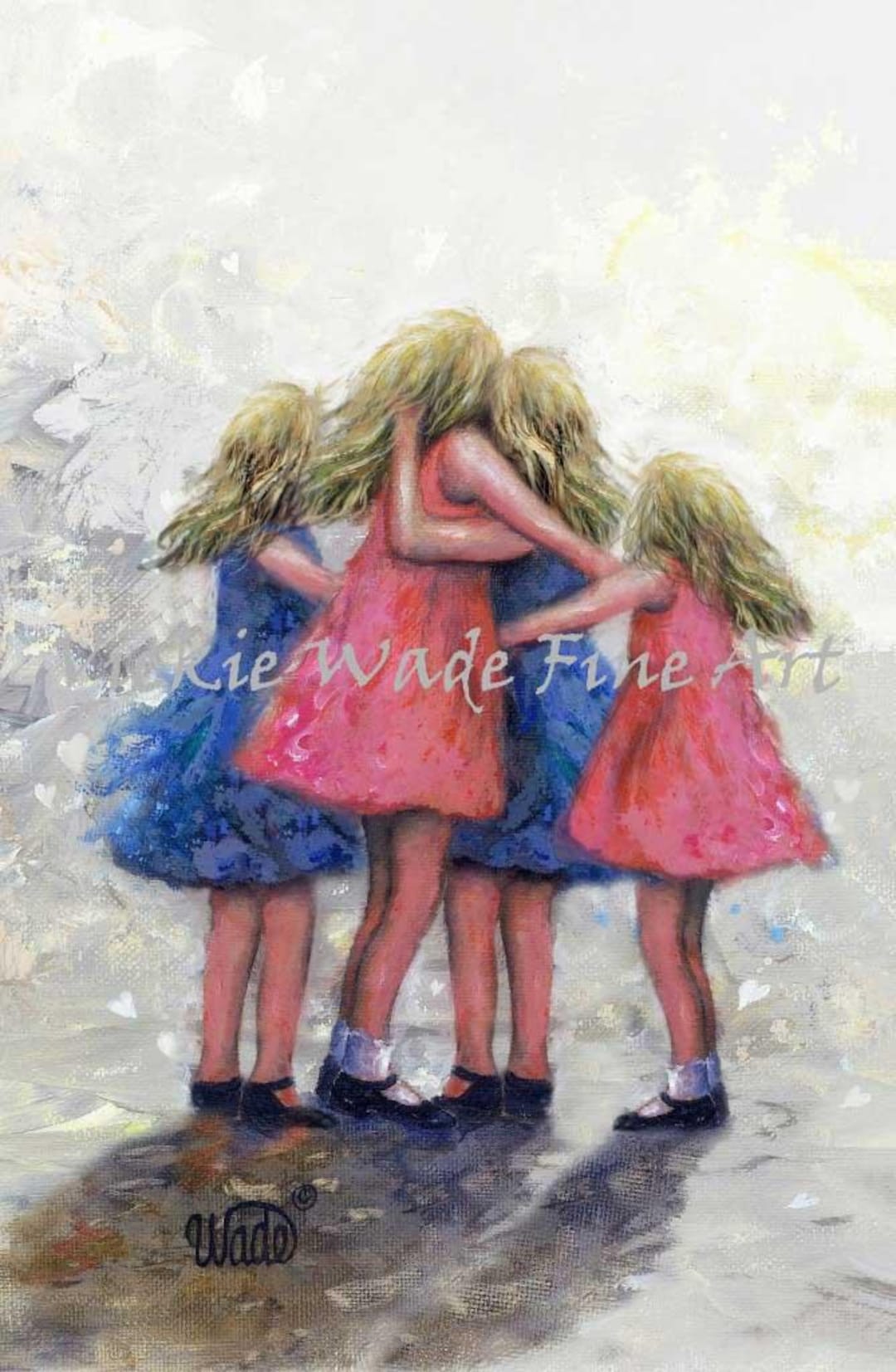 Four Sisters Hugging Art Print, Four Blond Sisters, Four Blonde Girls ...