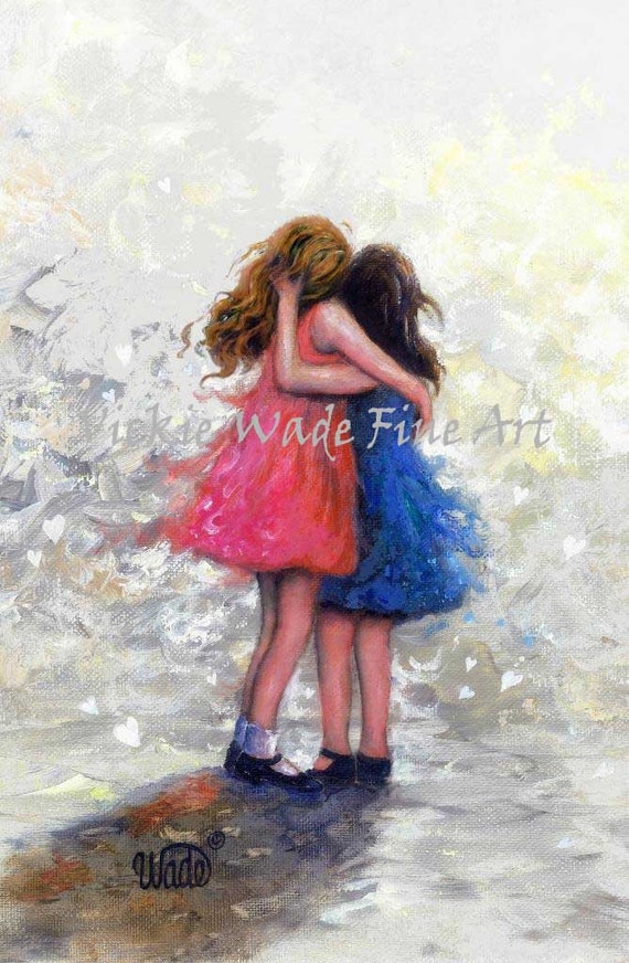 Two Sisters Hugging Drawing
