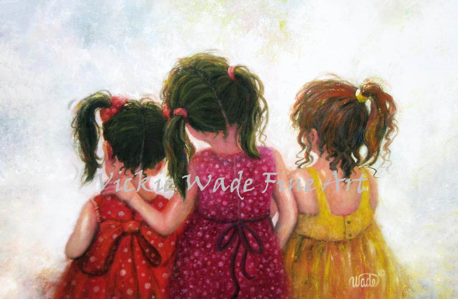Three Sisters Art Print Three Girls Art Brunette Girls Wall | Etsy