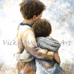 Two Brothers Hugging Art Print, Two Sons, Two Little Boys Hugging, Two ...
