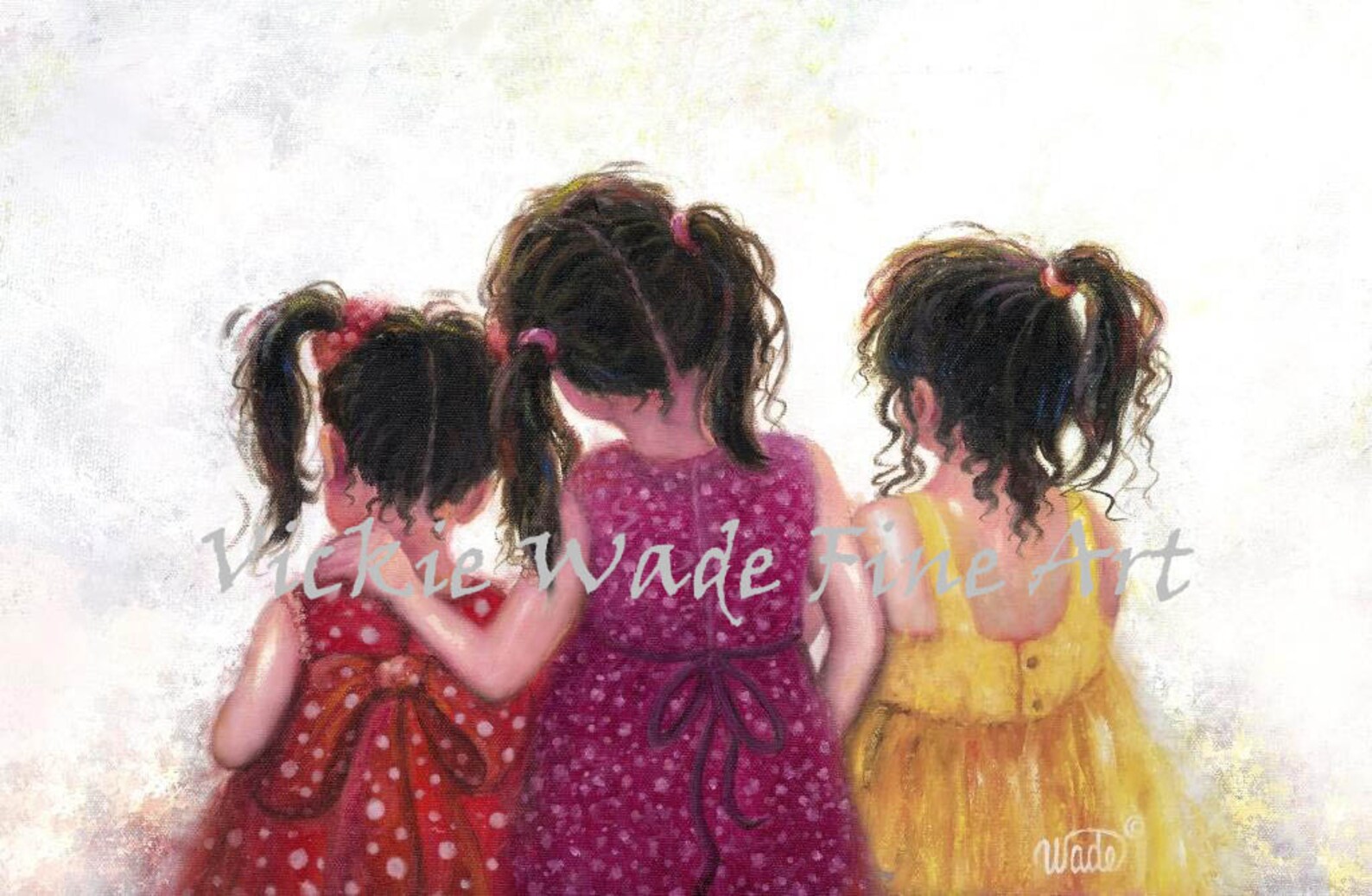 Three Sisters Art Print Three Girls Art Brunette Girls Wall | Etsy