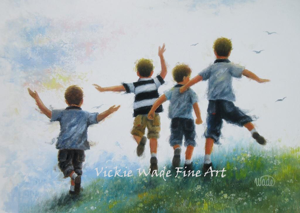 Four Boys Art Print four brothers leaping boys room wall | Etsy