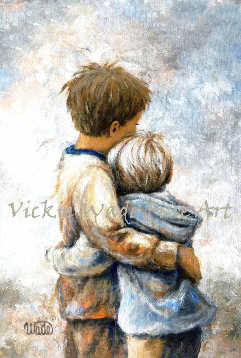 Two Brothers Hugging Art Print Two Sons Two Little Boys | Etsy