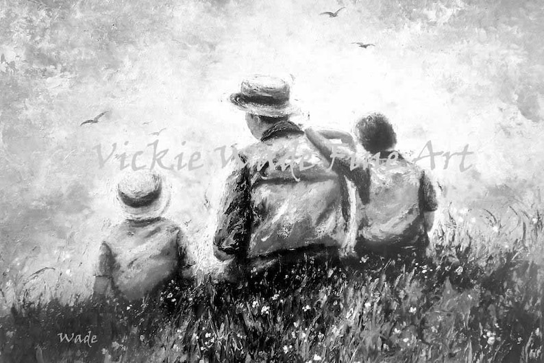 Father Two Sons Art Print Dad Sitting Together Talking Two | Etsy