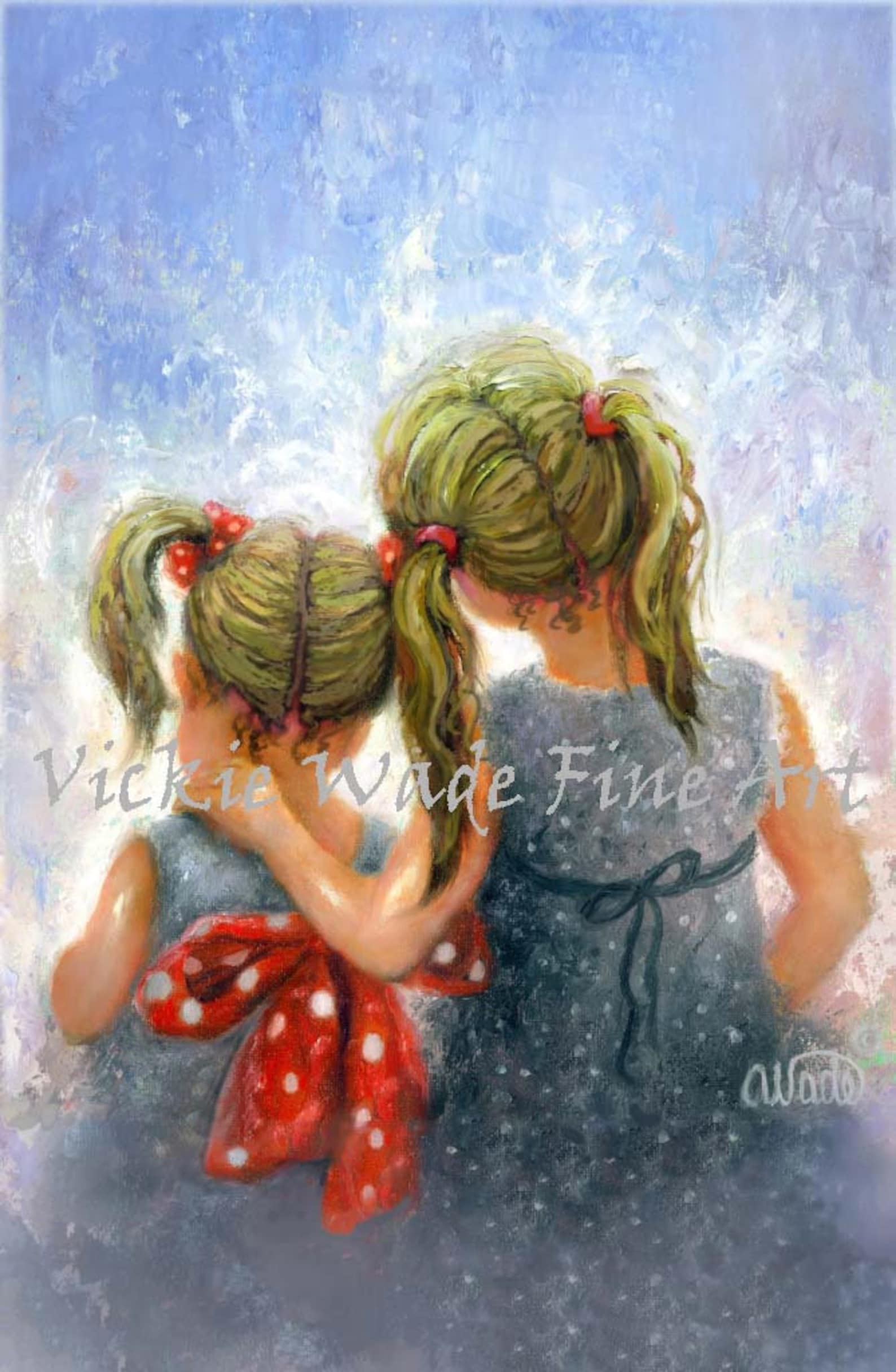 Two Sisters Art Print, Two Girls, Loving Sisters, Two Daughters, Big ...