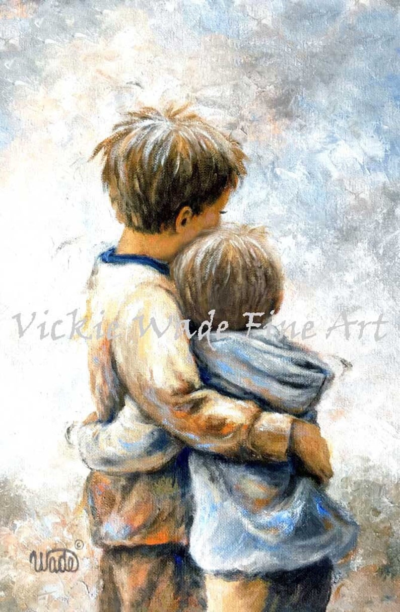 Two Brothers Hugging Art Print Two Sons Two Little Boys | Etsy