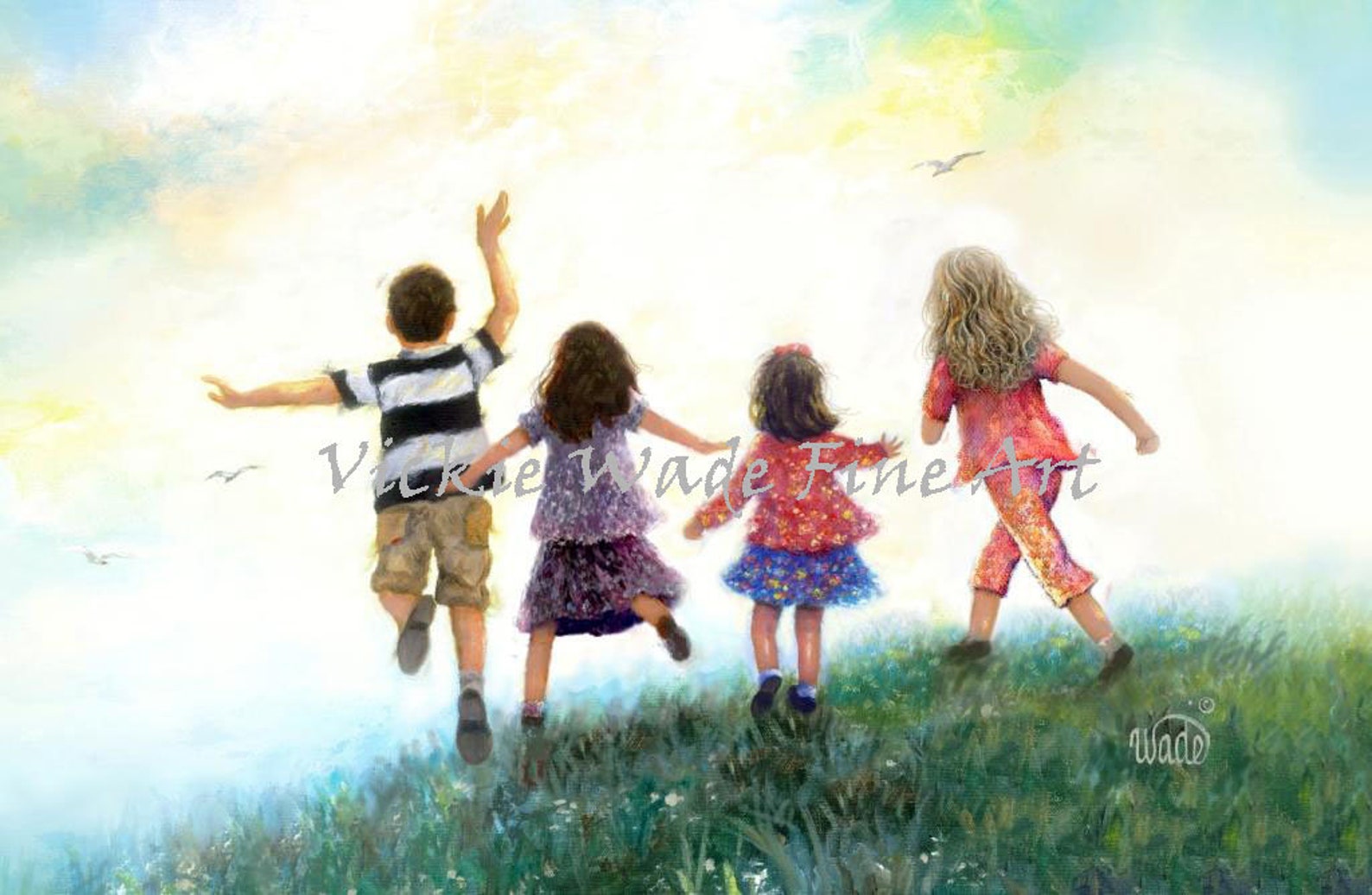 Four Children Leaping Art Print One Boy Three Girls One - Etsy