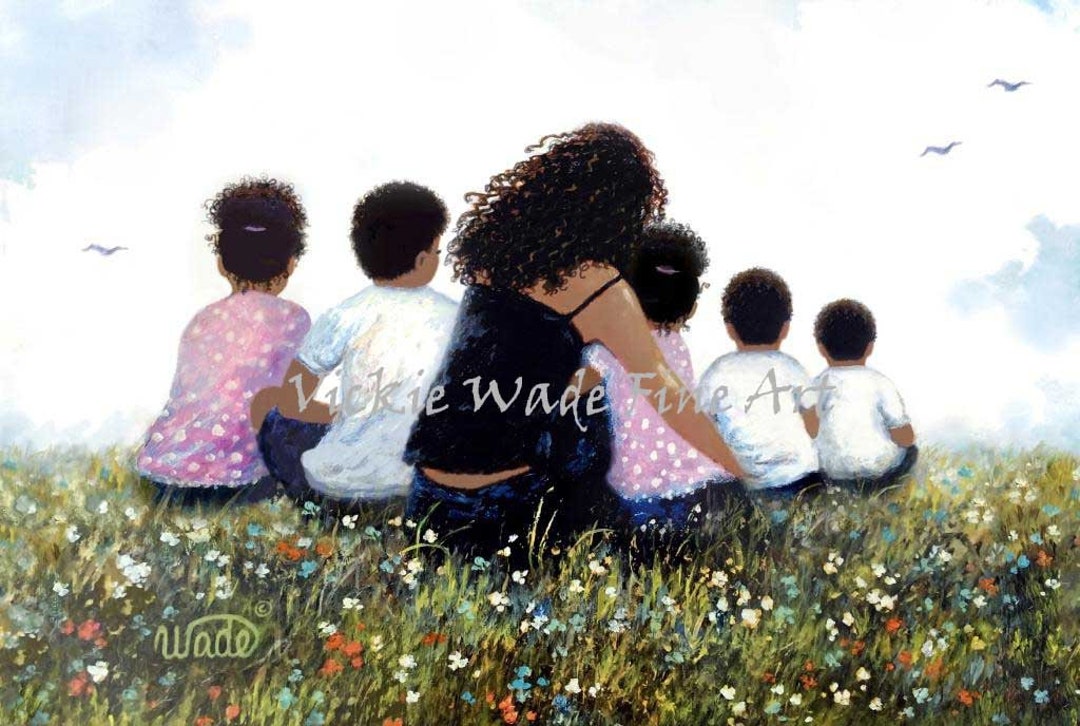 African American Mother Three Sons and Two Daughters Art Print, Black ...