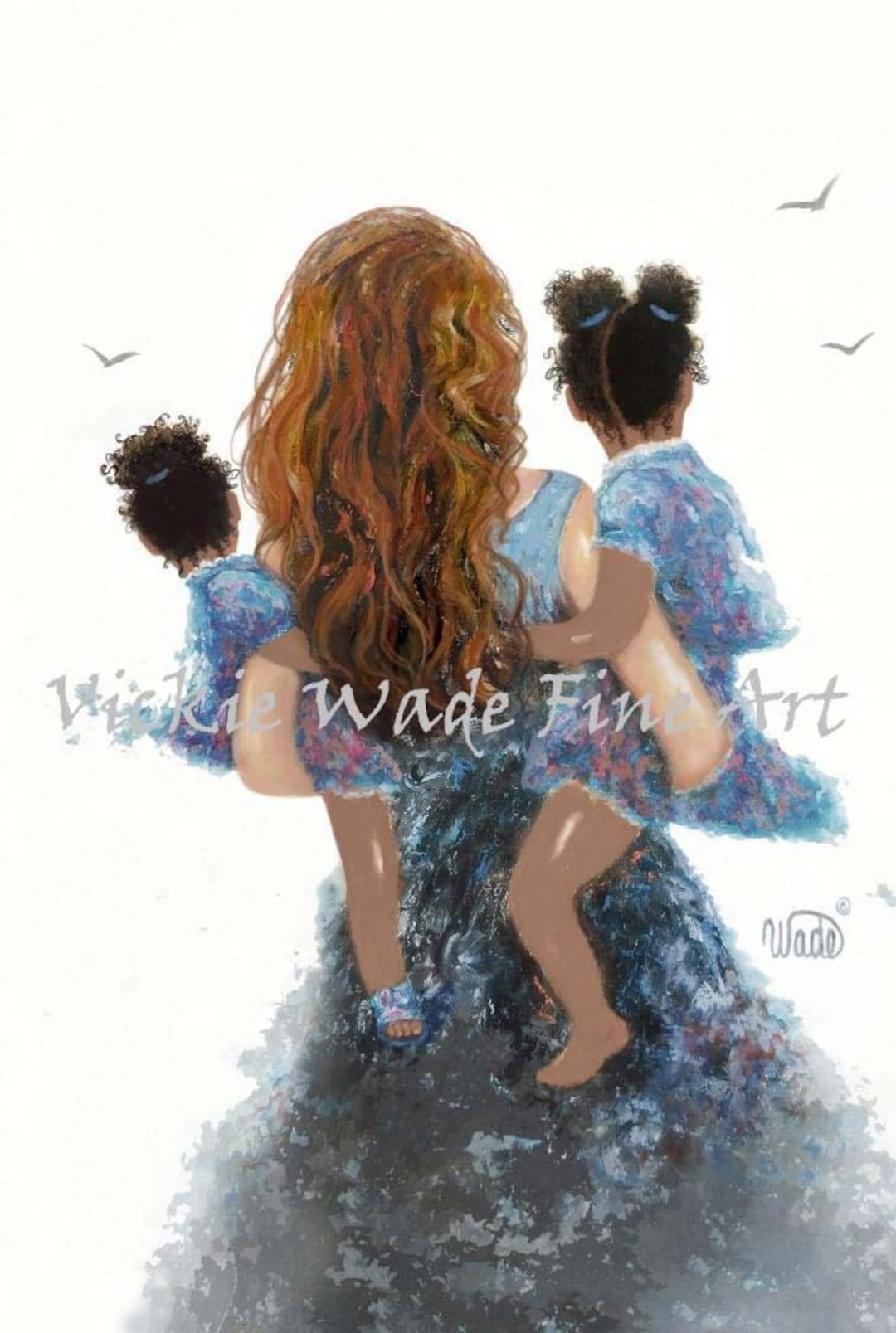 Two African American Daughters Art Print, Caucasian White Mother Two ...