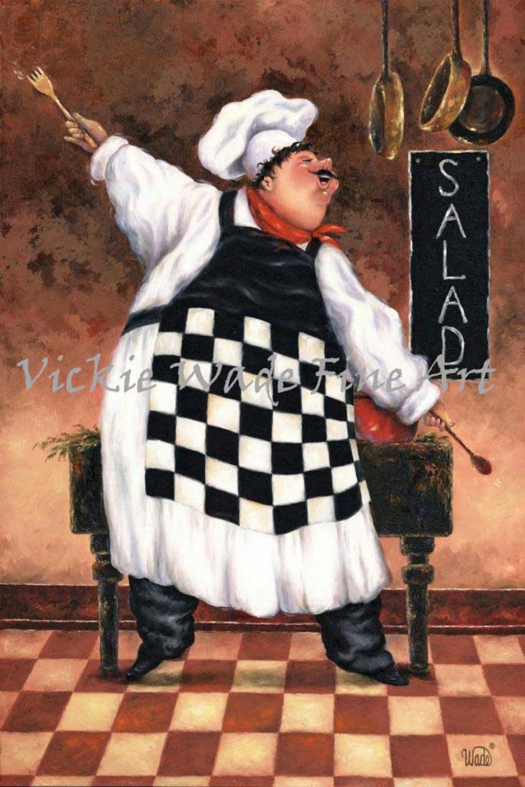 Salad Chef Art Print, Fat Chef Art, Chef Paintings, Chef Kitchen Wall ...