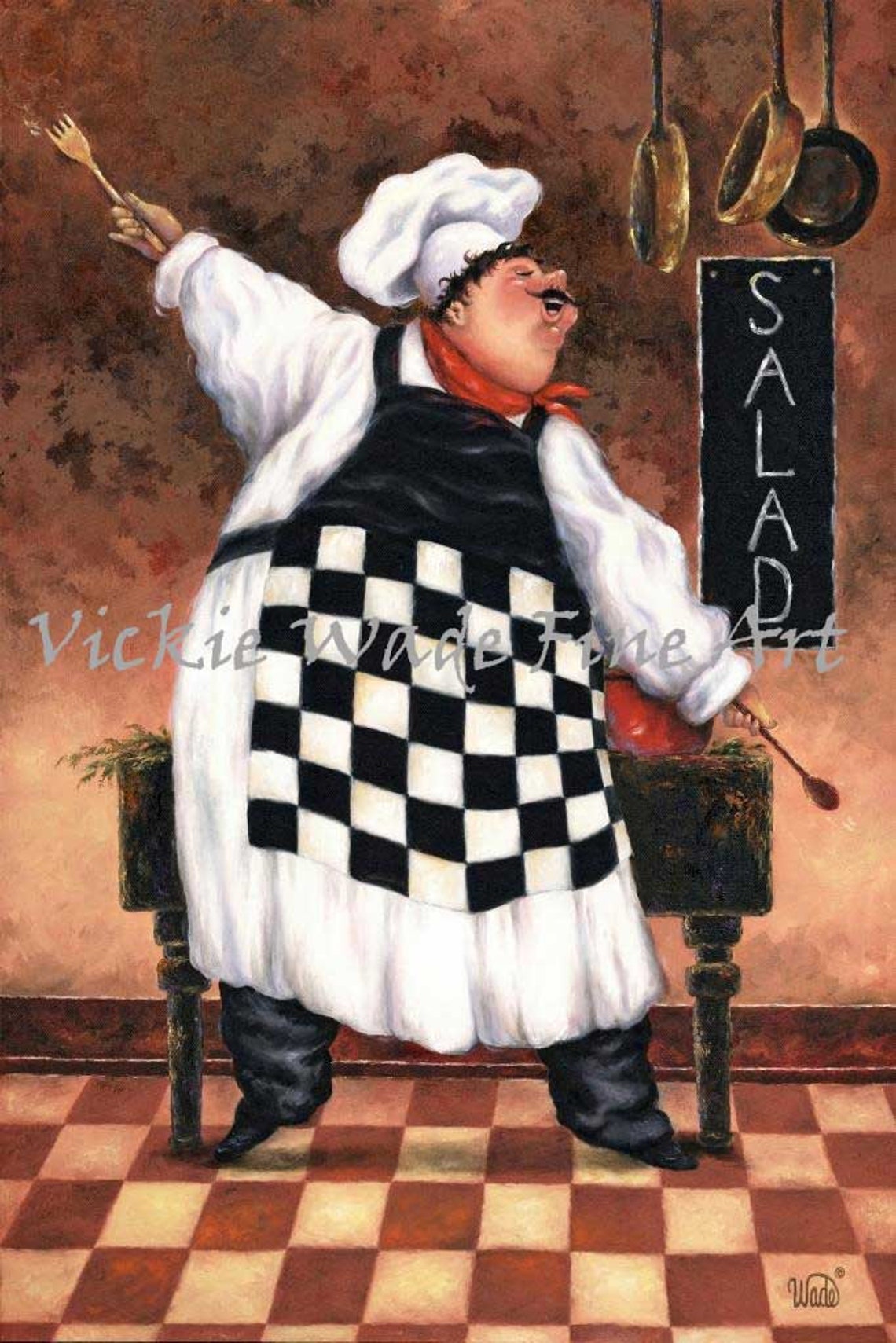 Salad Chef Art Print: Whimsical Kitchen Wall Art by Vickie Wade - Etsy