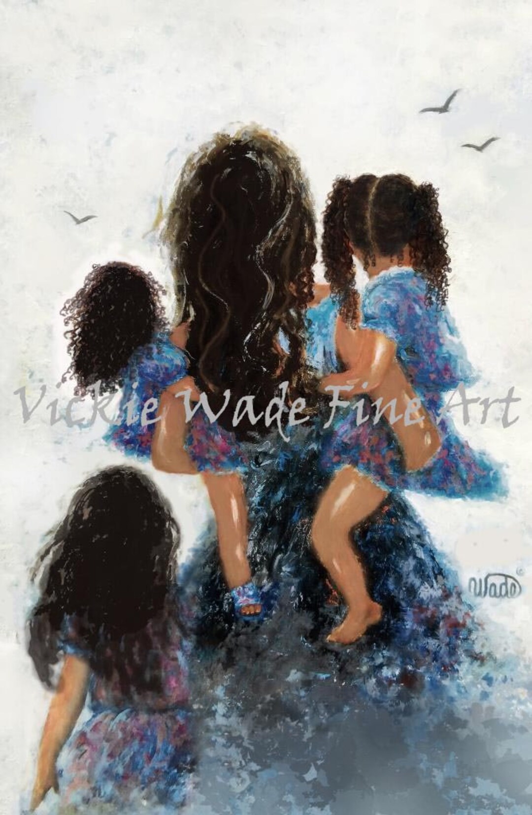 African American Mother Three Daughters Art Print, Three Black Sisters ...