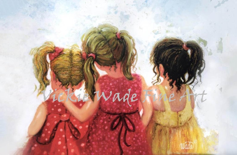 Three Sisters Art Print Three Girls Art Brunette Girls Wall | Etsy