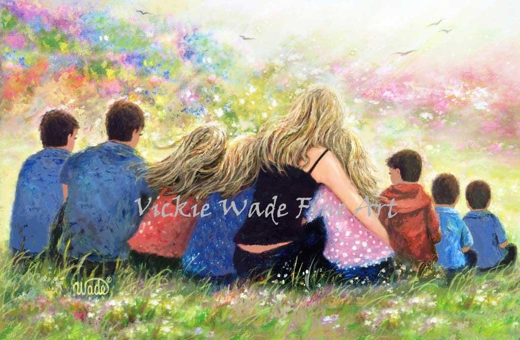 Mother and Eight Children Art Print: Flower Garden Scene by Vickie Wade ...