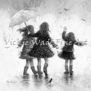 Three Sisters Rain Art Print, Three Girls Paintings, Three Rain Sisters ...