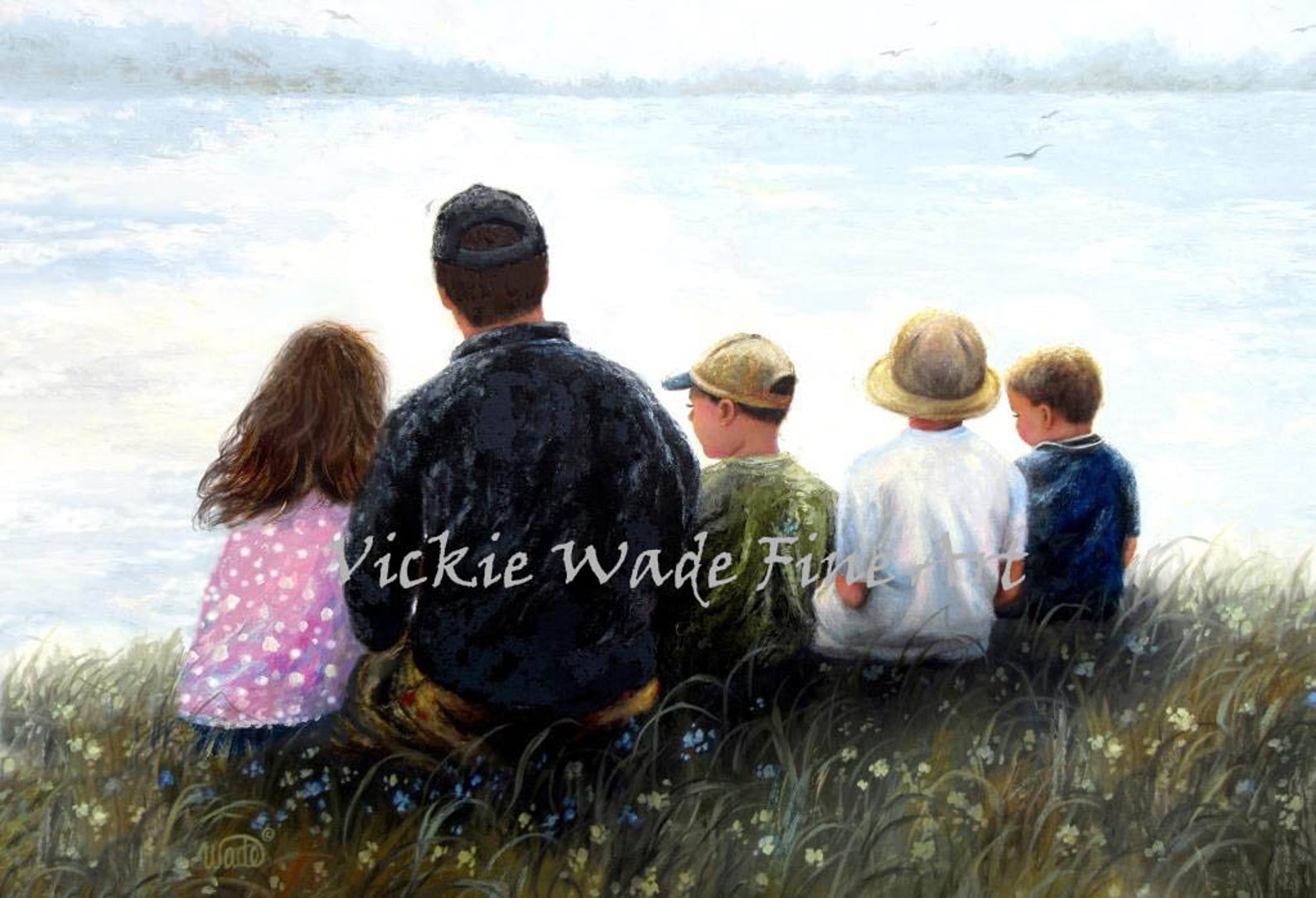 Father Three Sons and Daughter Lake Art Print Dad Three Boys - Etsy