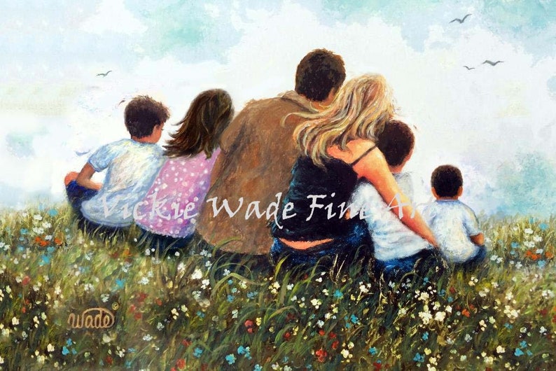 Family Art Print Mother Father Four Children Sister Three | Etsy