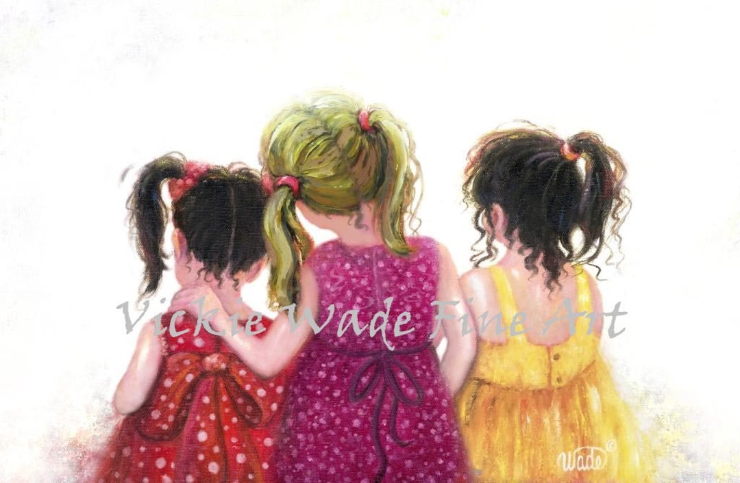 Three Sisters Art Print, Three Girls Art, Three Daughters, Sister Love ...