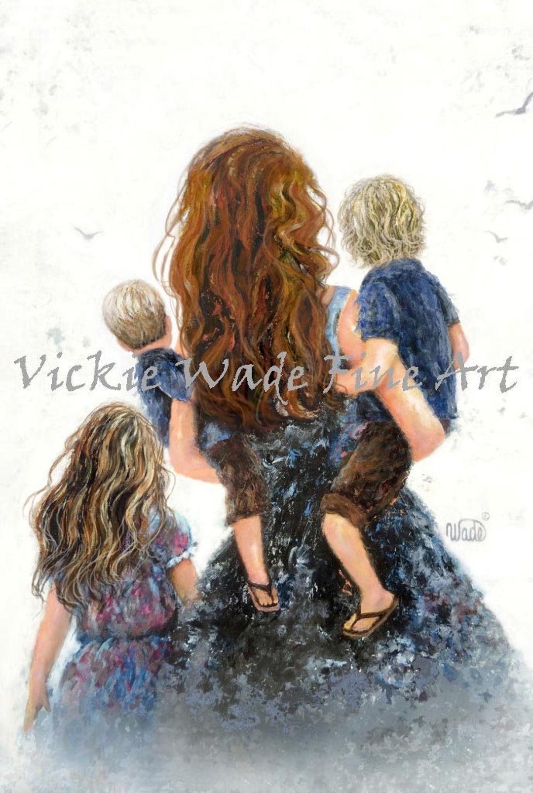 Mother Three Children Art Print, Daughter Two Sons, Girl Two Boys ...