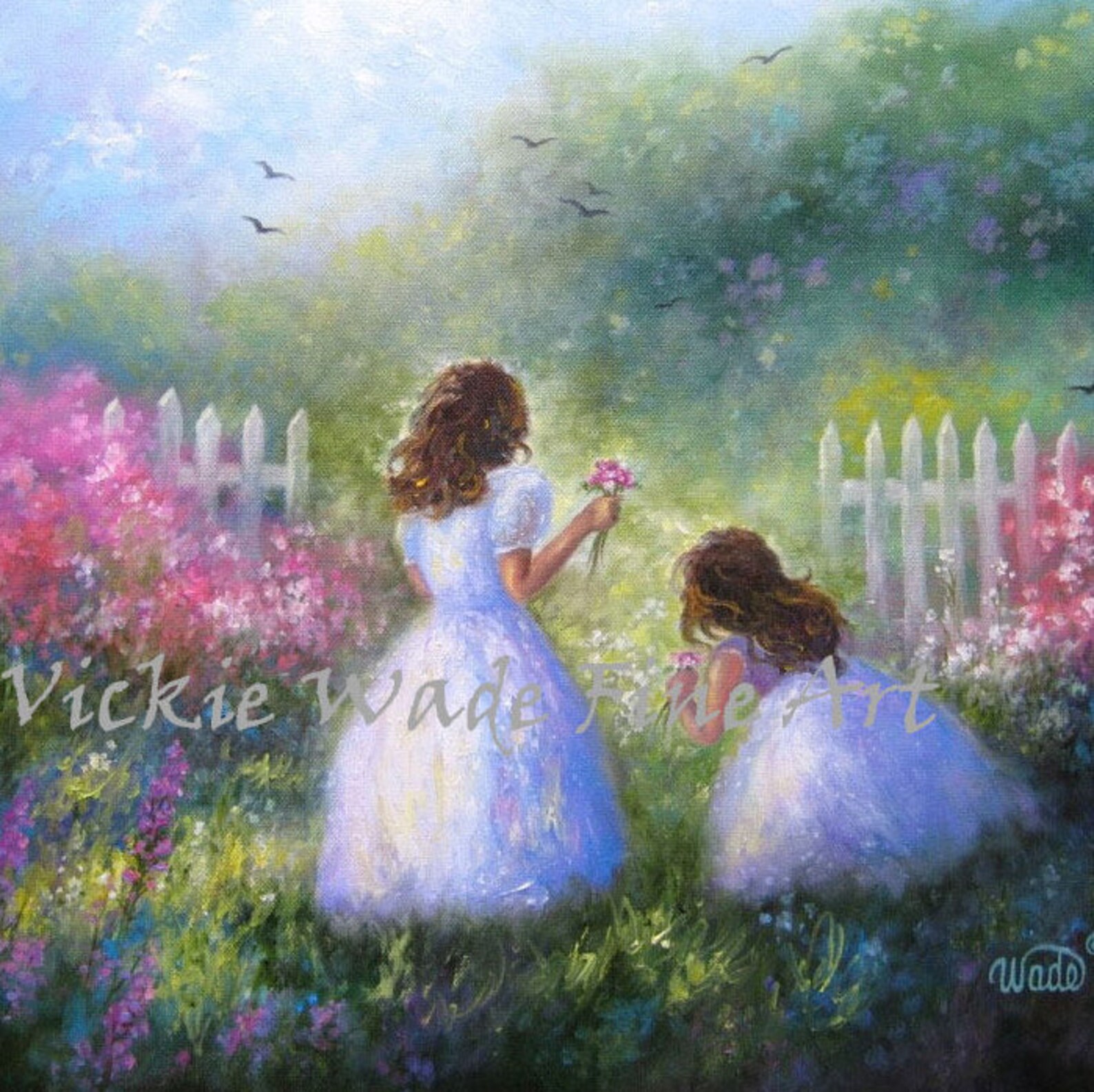 Two Sisters Flower Garden Art Print Garden Girls Two - Etsy