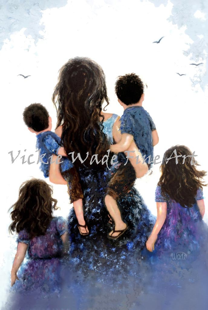 Mother Two Daughters Two Sons Art Print: Vickie Wade Family Portrait - Etsy