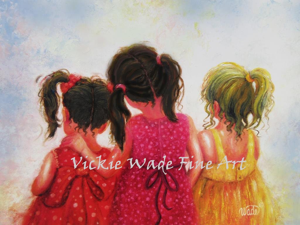 Three Sisters Art Print three girls art childrens art three | Etsy