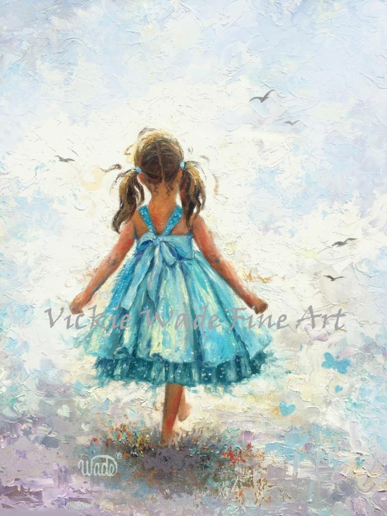 Little Girl Art Print Girls Room Wall Art Aqua Blue Wall - Etsy