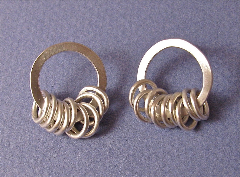 Sterling Silver Hammered Ring of Rings Post Earrings - Etsy
