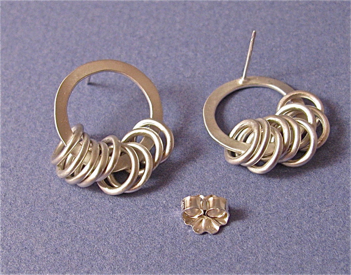 Sterling Silver Hammered Ring of Rings Post Earrings - Etsy