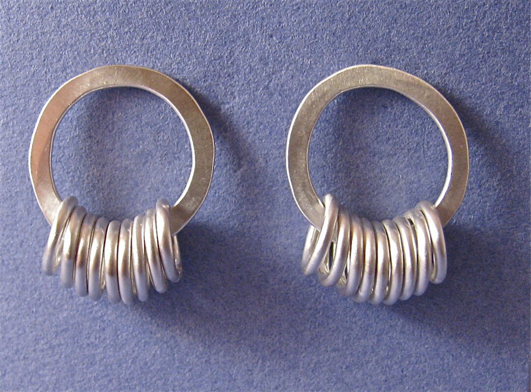 Sterling Silver Hammered Ring of Rings Post Earrings - Etsy