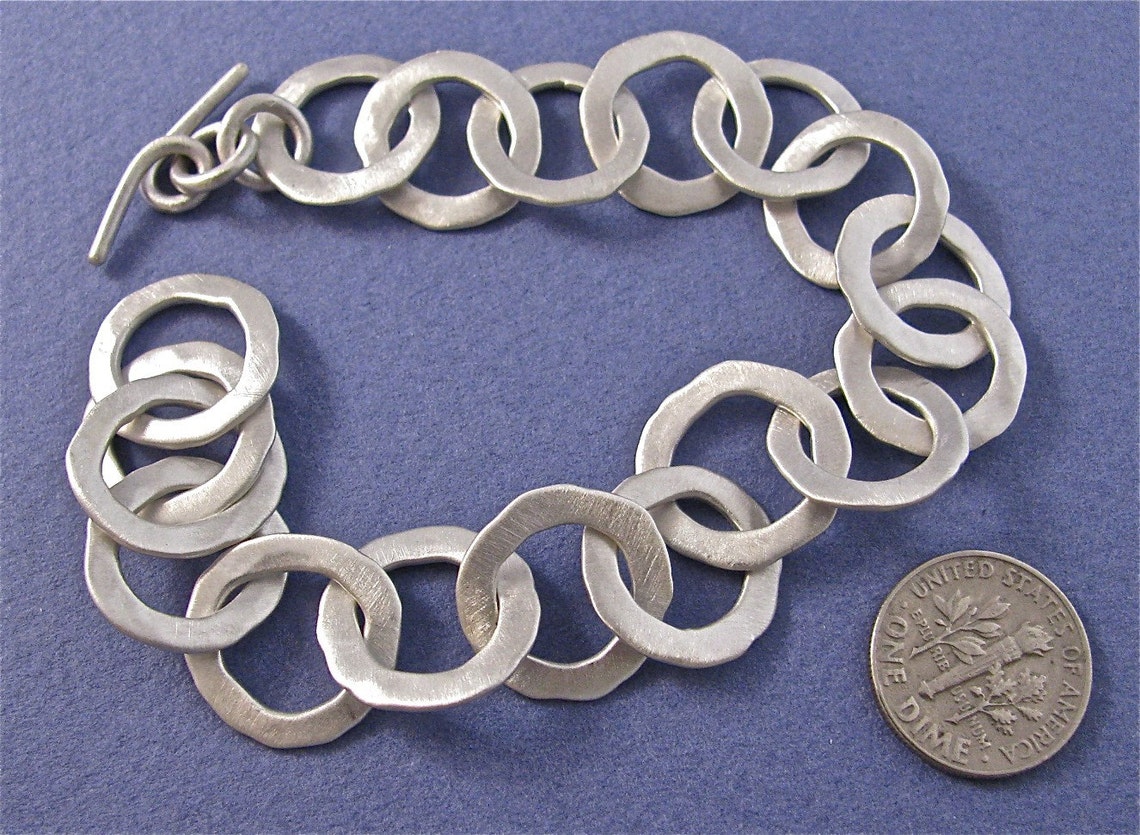 Hammered Satin Finish Sterling Silver Heavy Metal Chain Bracelet - Etsy