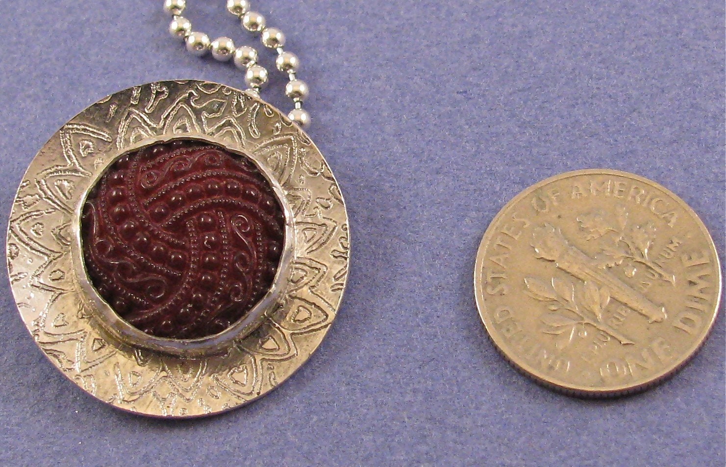 Etched Sterling Silver Red Button Pendant Necklace - Etsy