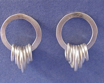 Sterling Silver Hammered Ring of Rings Post Earrings | Etsy