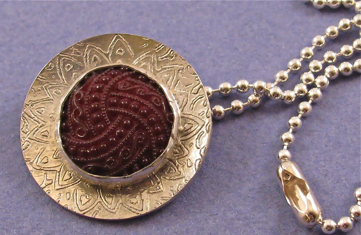 Etched Sterling Silver Red Button Pendant Necklace - Etsy