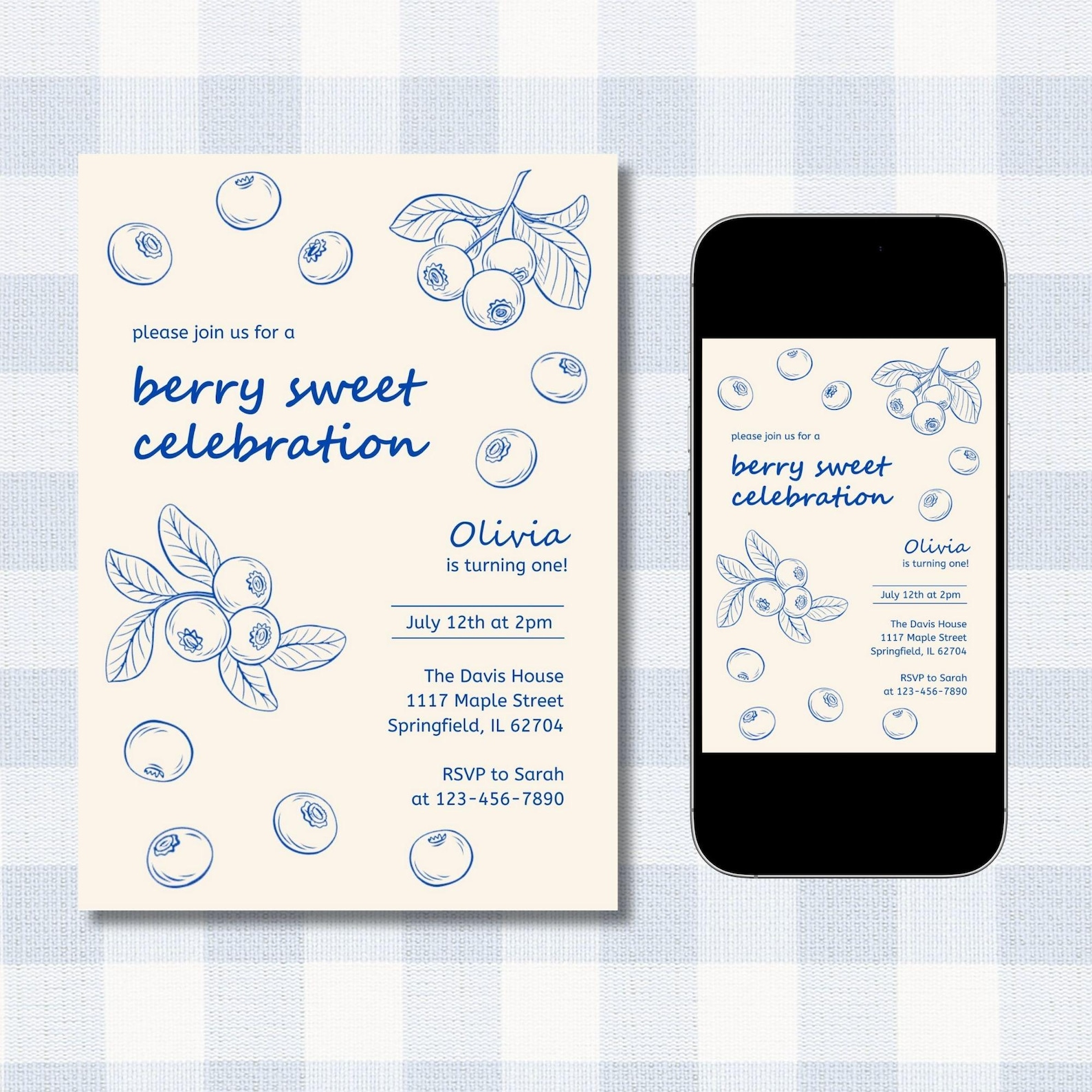 Editable Blueberry Birthday Party Invite, Berry Sweet Celebration ...