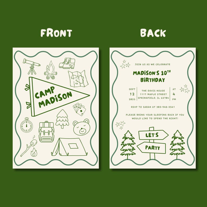 Camp Birthday Party Invite, Printable & Digital Editable Invitation ...