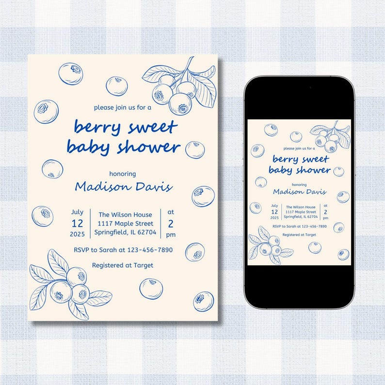 Editable Blueberry Baby Shower Invite, Berry Sweet Baby Invitation ...