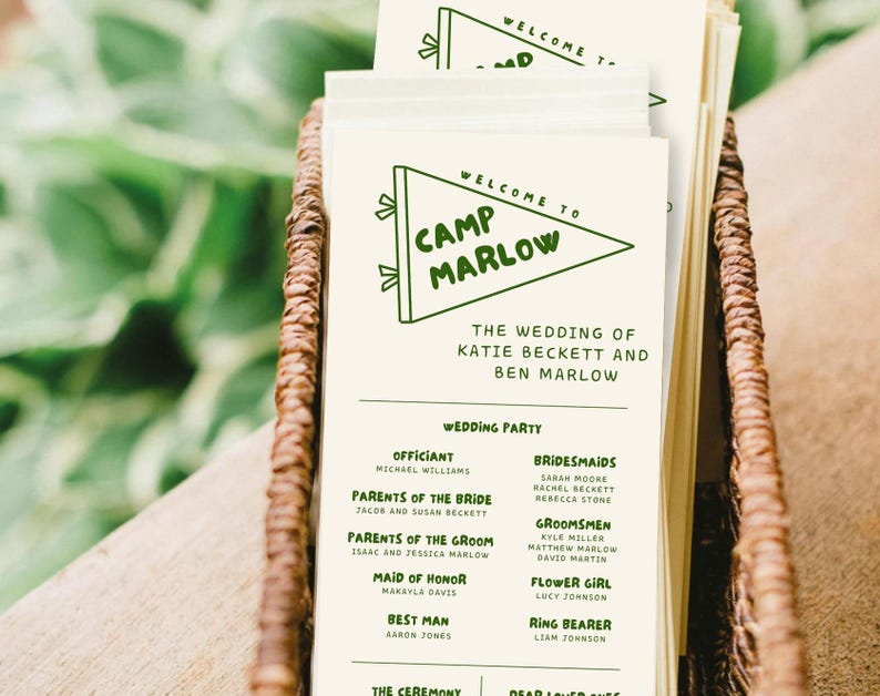 Campy Wedding Program Template, Infographic Card, Wedding Day Timeline ...