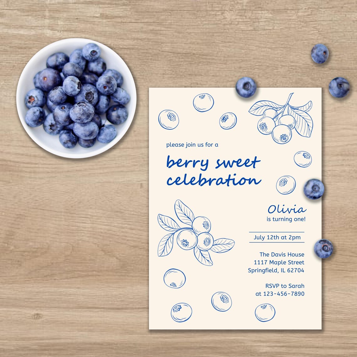 Blueberry Birthday Party Invite, Berry Sweet Celebration (digital Canva ...