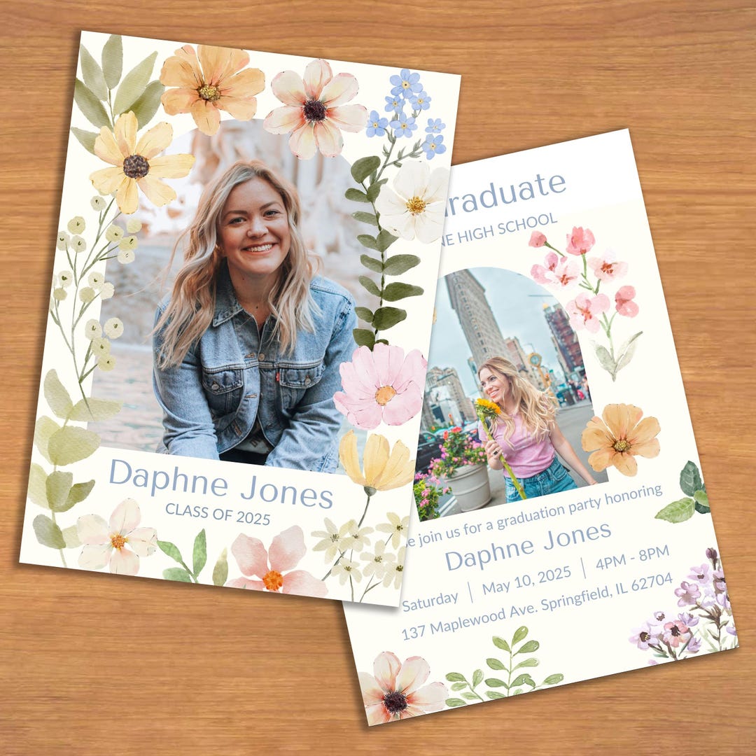 Wildflower Graduation Party Invitation, Photo Grad Announcement ...