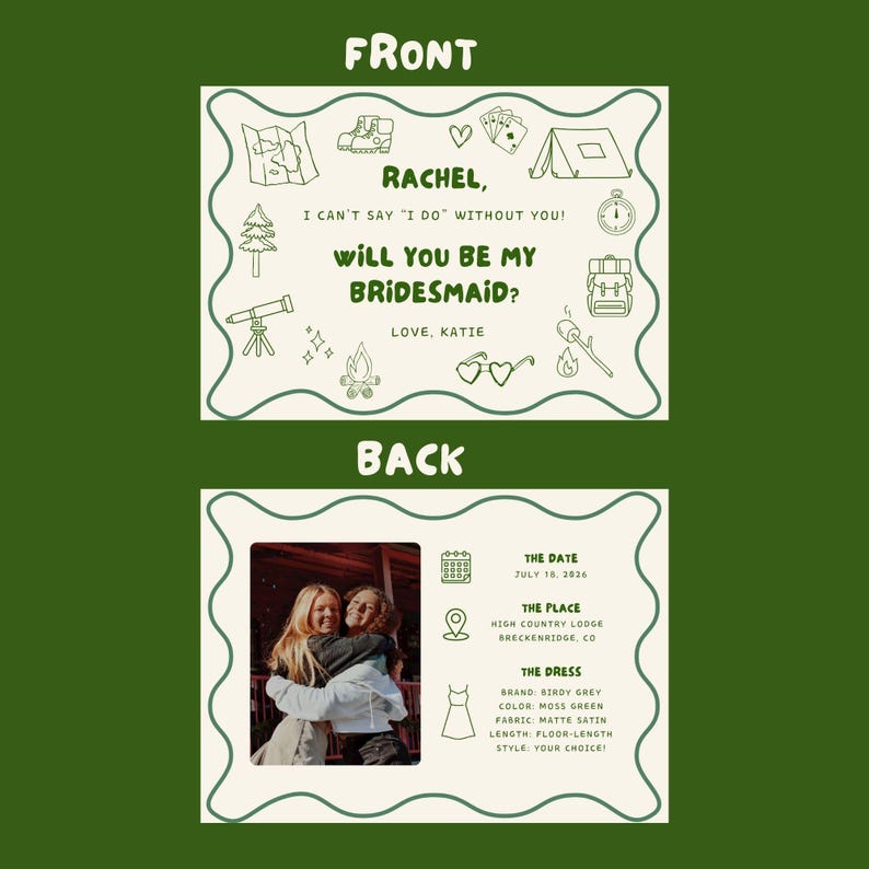 Camp Themed Bridesmaid Proposal Card, Outdoorsy Wedding (canva Template ...