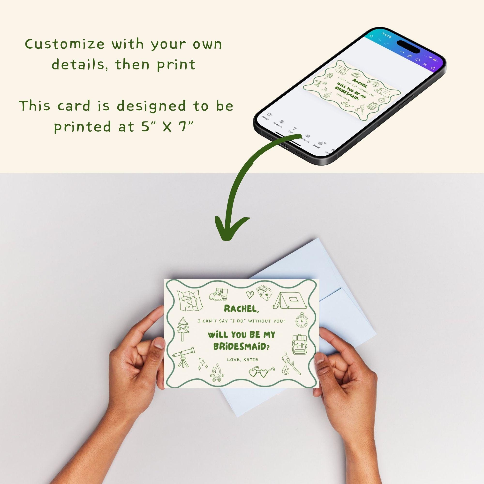 Camp Themed Bridesmaid Proposal Card, Outdoorsy Wedding (canva Template ...