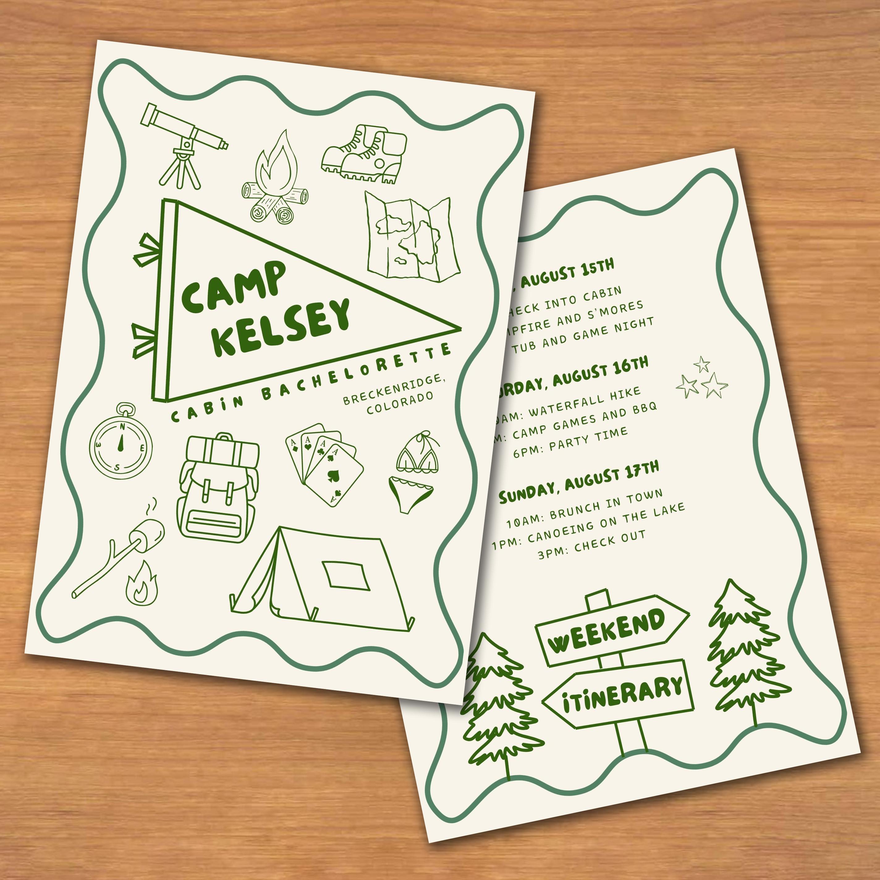 Camp Bachelorette Invite, Bachelorette Itinerary, Outdoorsy ...
