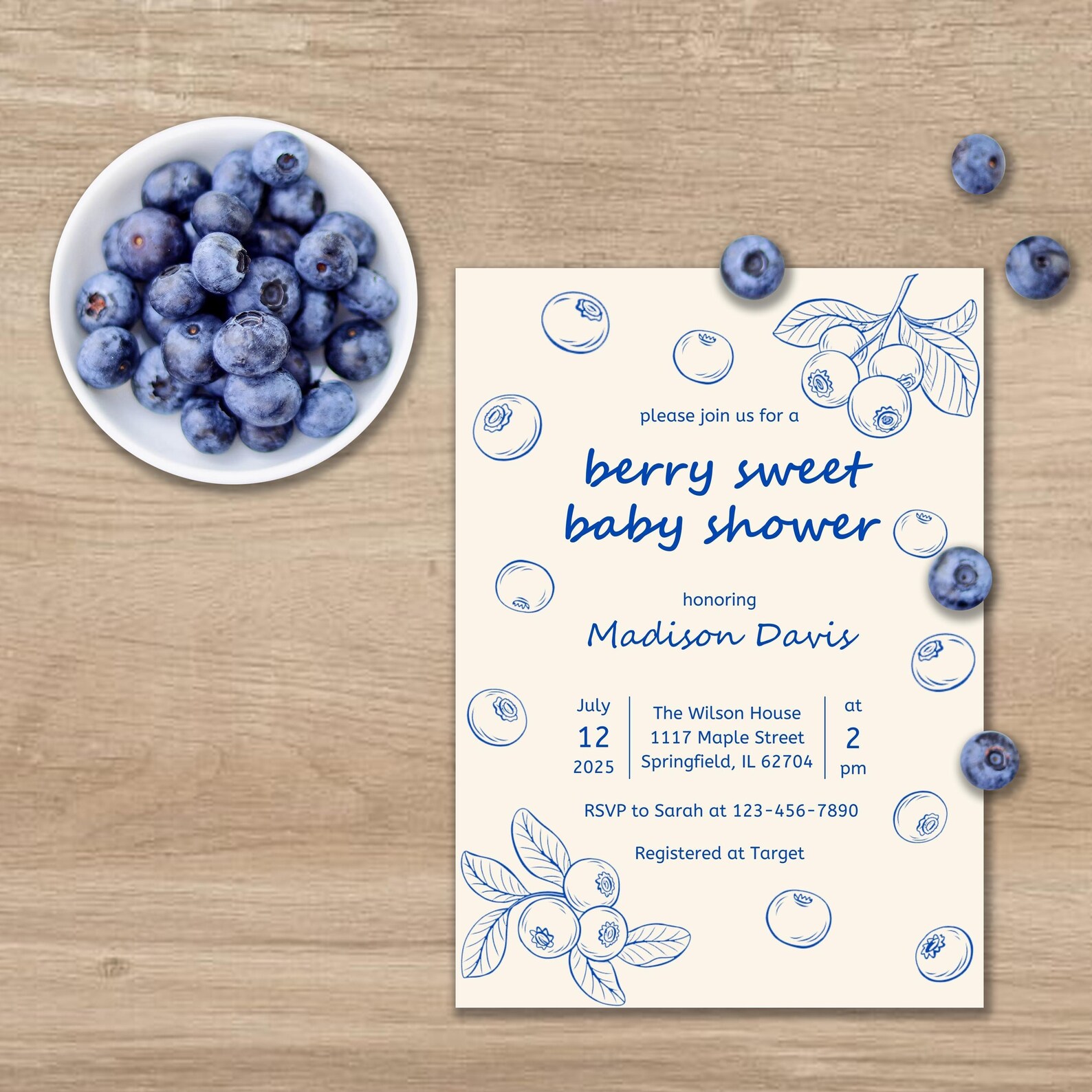 Editable Blueberry Baby Shower Invite, Berry Sweet Baby Invitation ...