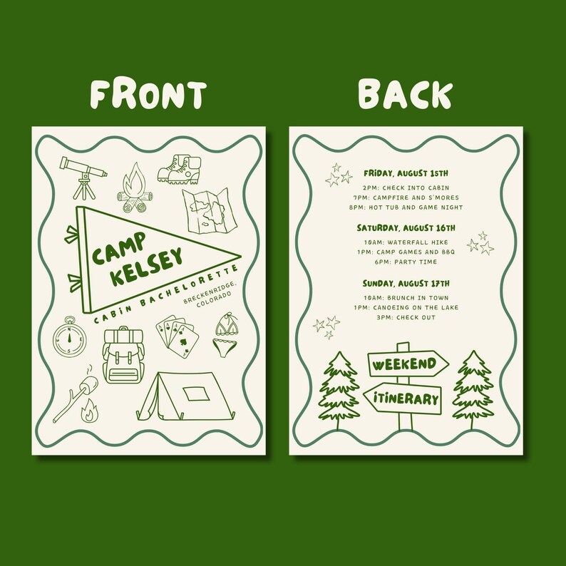 Camp Bachelorette Invite, Bachelorette Itinerary, Outdoorsy ...